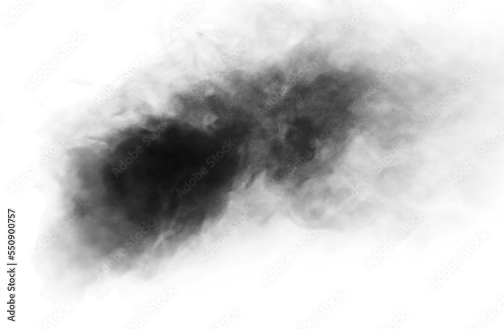 Abstract black puffs of smoke swirl overlay on transparent background ...