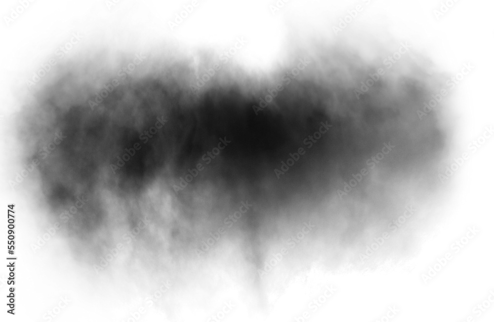 Abstract black puffs of smoke swirl overlay on transparent background ...