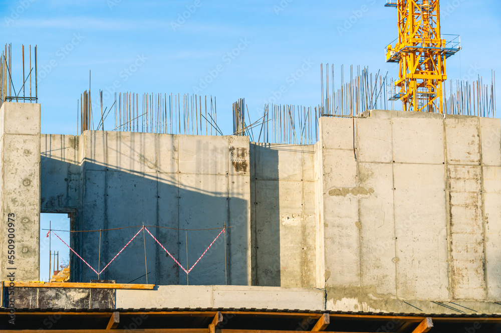 The foundation on reinforced concrete piles and the frame during the ...
