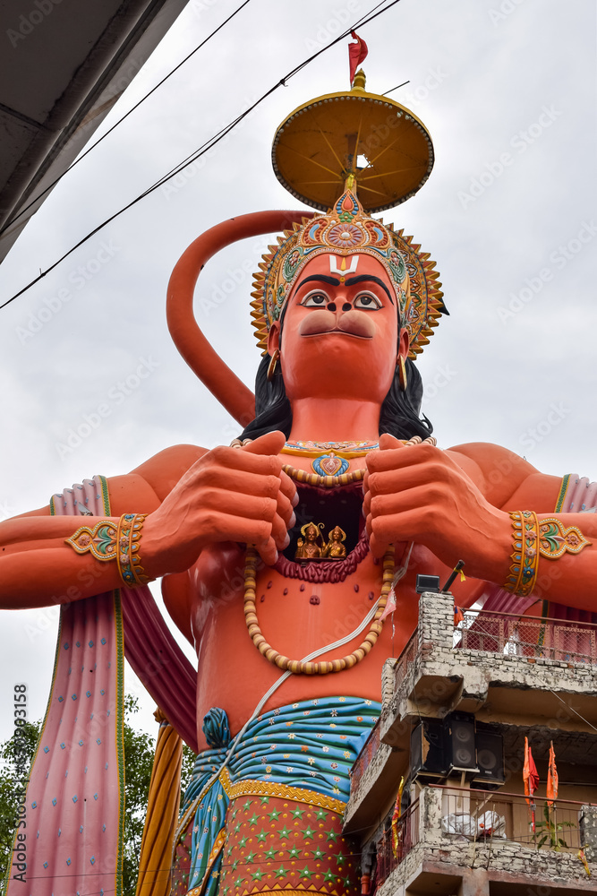 Big statue of Lord Hanuman near the delhi metro bridge situated near ...