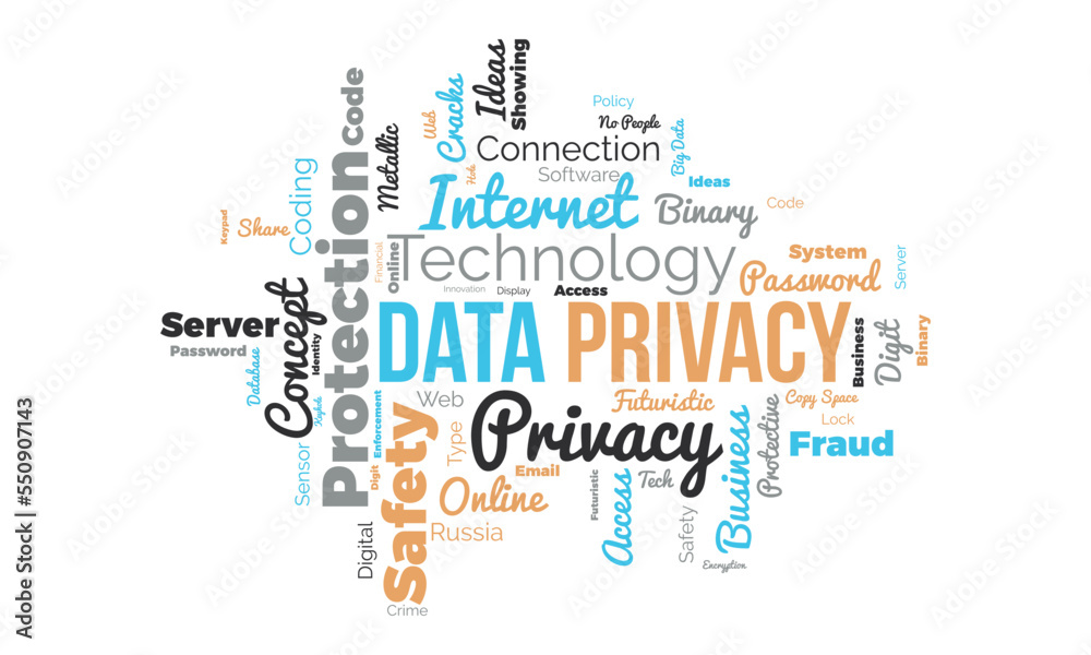 Data Privacy word cloud background. Safety Technology awareness Vector ...