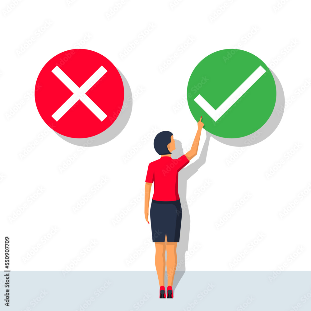 Vektorová grafika „Woman is faced with a choice of yes or no. Give a ...