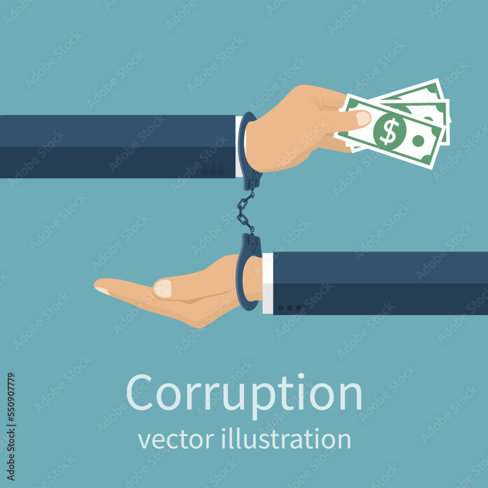 Handcuffs on hands during business corrupt deal. Anti corruption ...