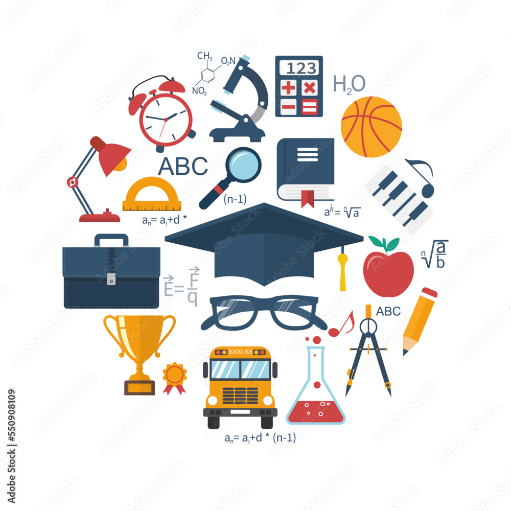 Education and learning concepts. Abstract circle with signs and ...