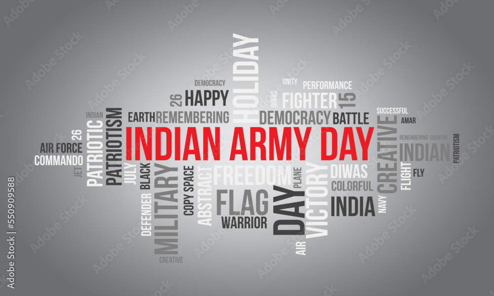 Indian Army Day word cloud background. Military awareness Vector ...