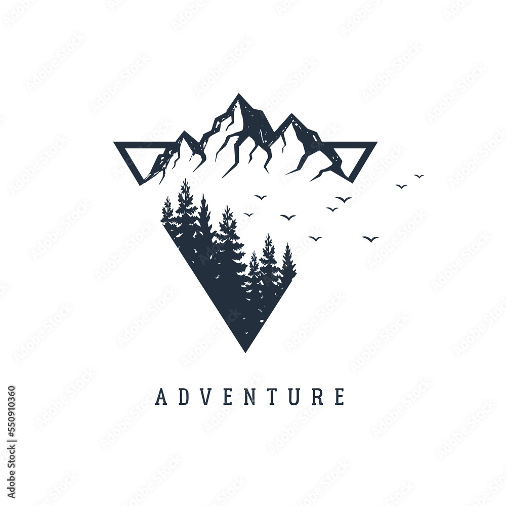 Hand drawn fir trees and mountains textured vector illustrations ...