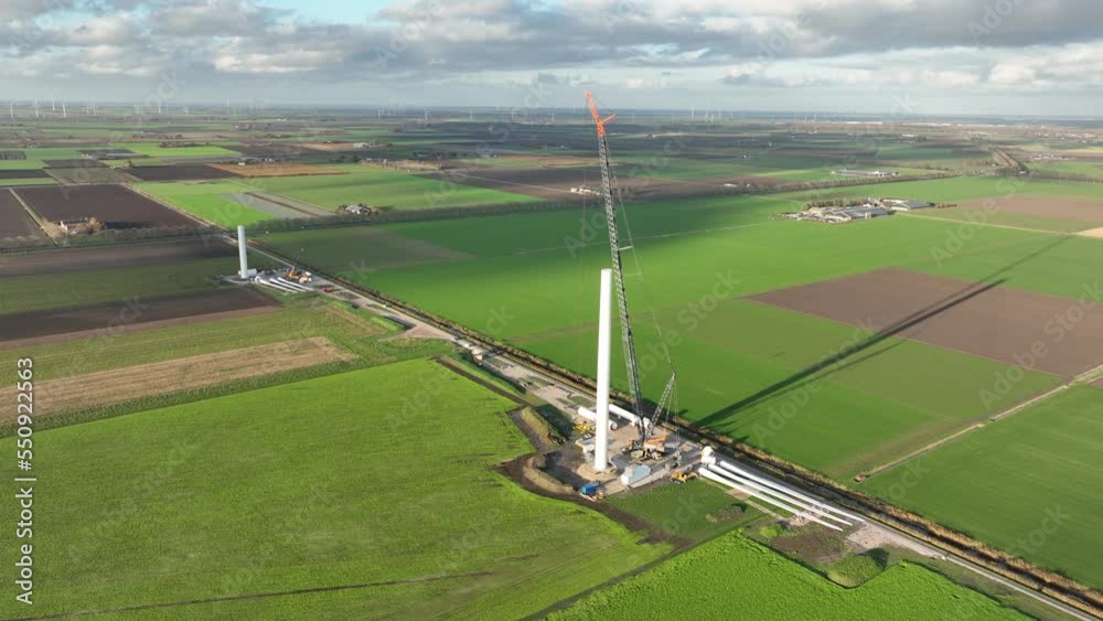 Building process of wind turbine windmill construction with cranes ...