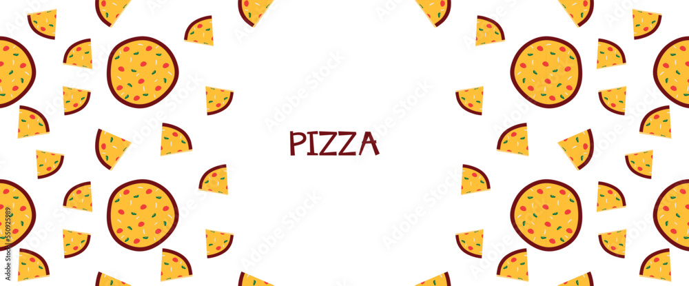 Pizza background. whole and pieces of pizza background with space for ...