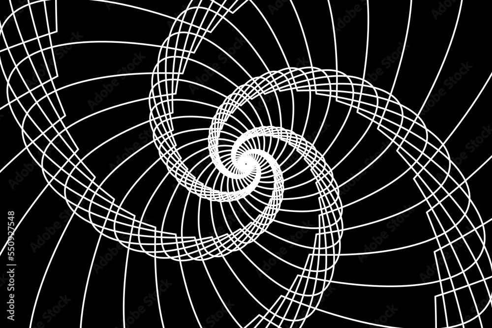 Distorted abstract lines, wireframe tunnel. The white spiral line ...