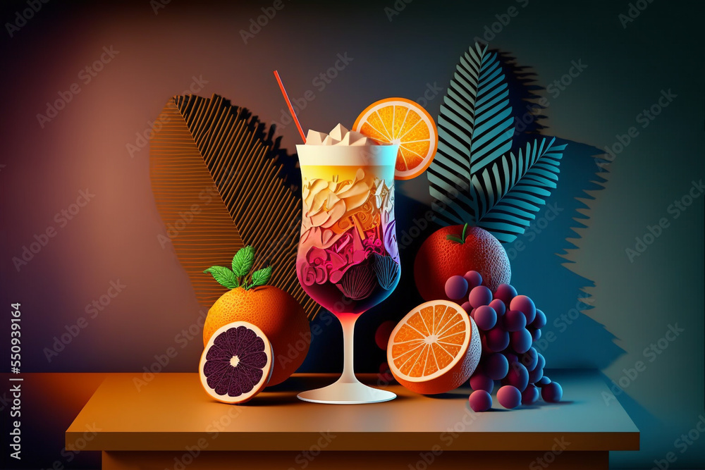 paper craft style illustration of beautiful cocktail or mocktail glass ...