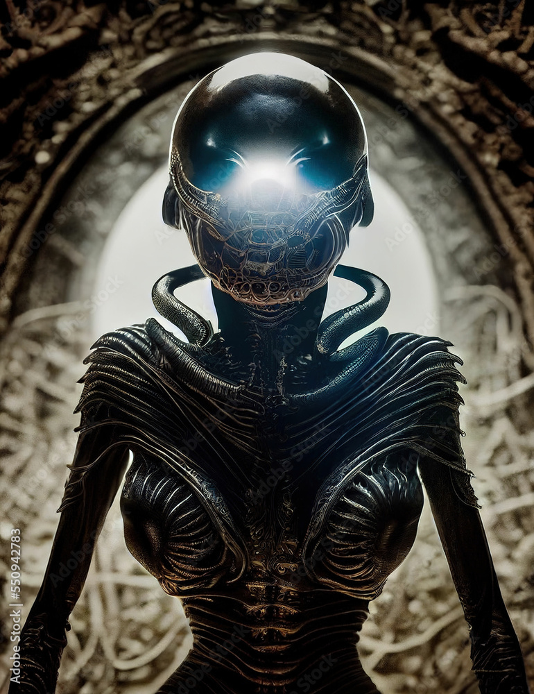 Creepy alien invader against a gradient background. The concept of an ...