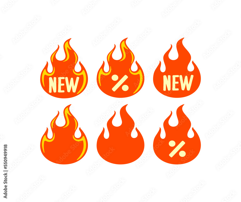 Fire, bonfire, flame, label and tag, sticker with word new, graphic ...