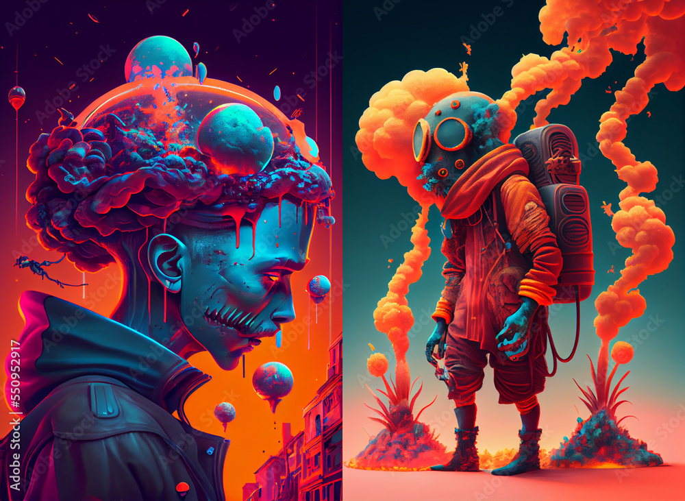 Fantastic cyberpunk sci-fi characters, colorful illustration, the alien ...