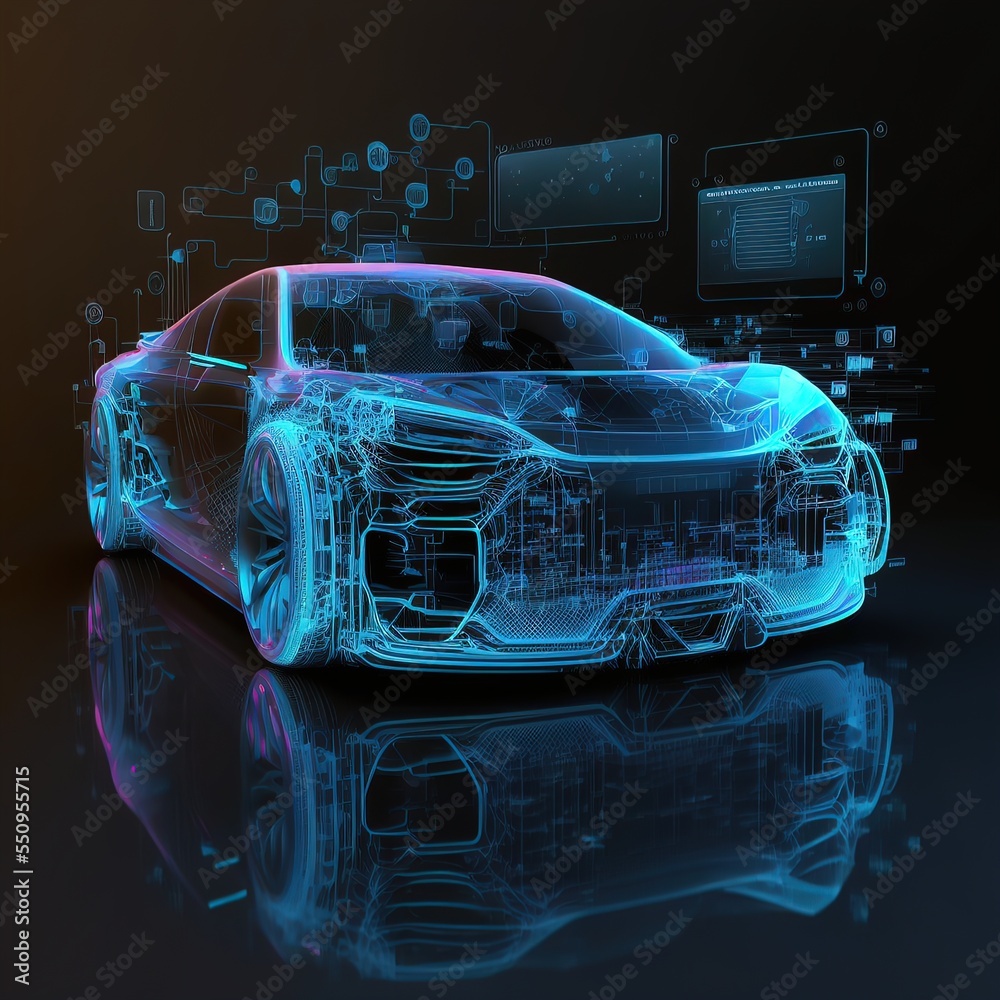 Car in HUD UI style. Futuristic service, scanning and automatic data ...