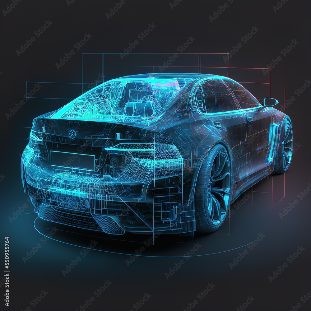 Car in HUD UI style. Futuristic service, scanning and automatic data ...