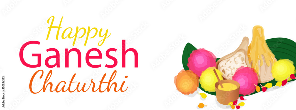 Happy Ganesh Chaturthi background with steamed modak and flowers vector ...