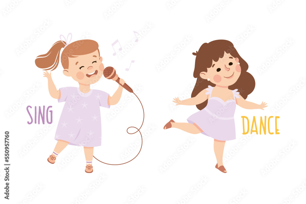 Little Girl Singing and Dancing Demonstrating Vocabulary and Verb ...