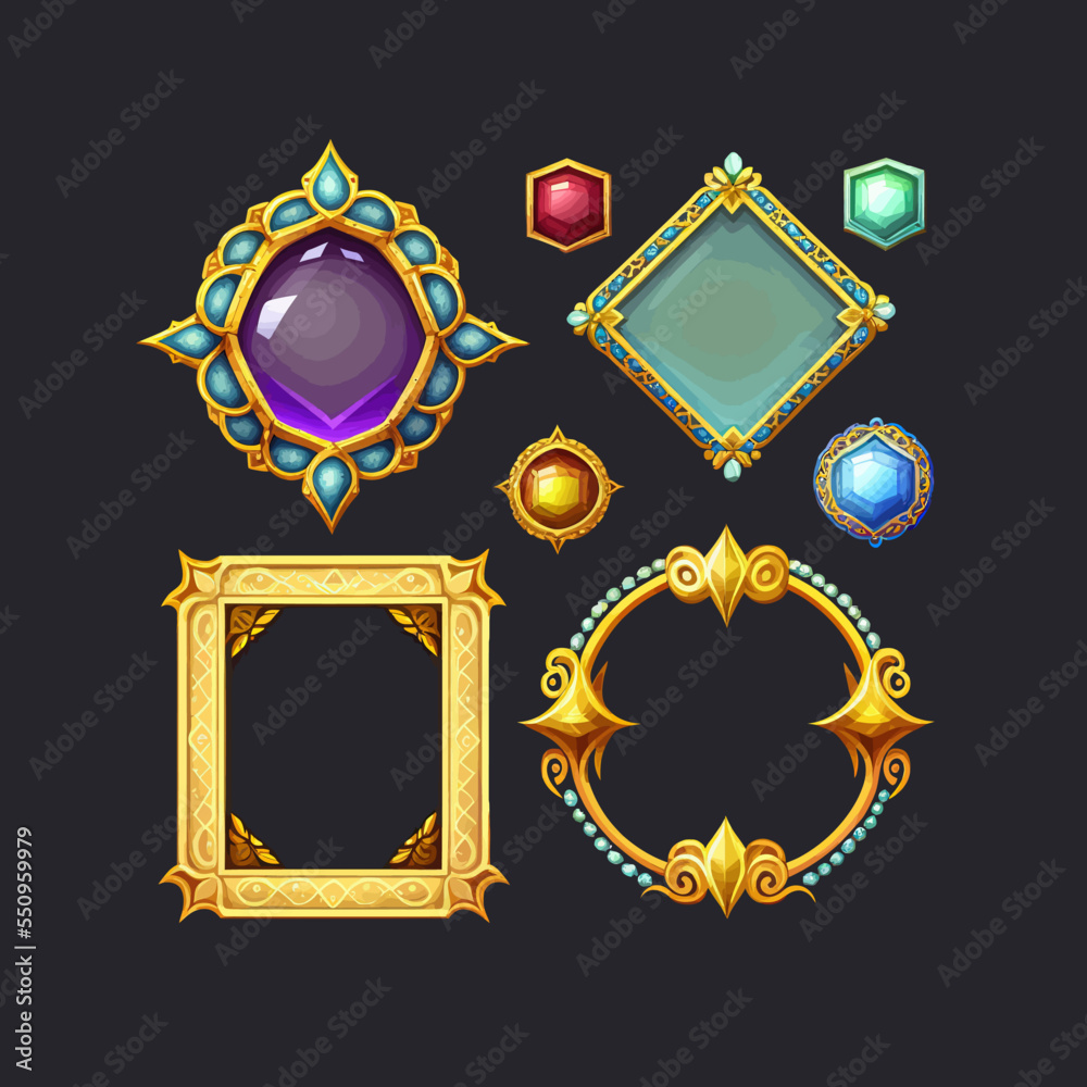 Set of golden frames, square and round borders with ornate metal rims ...