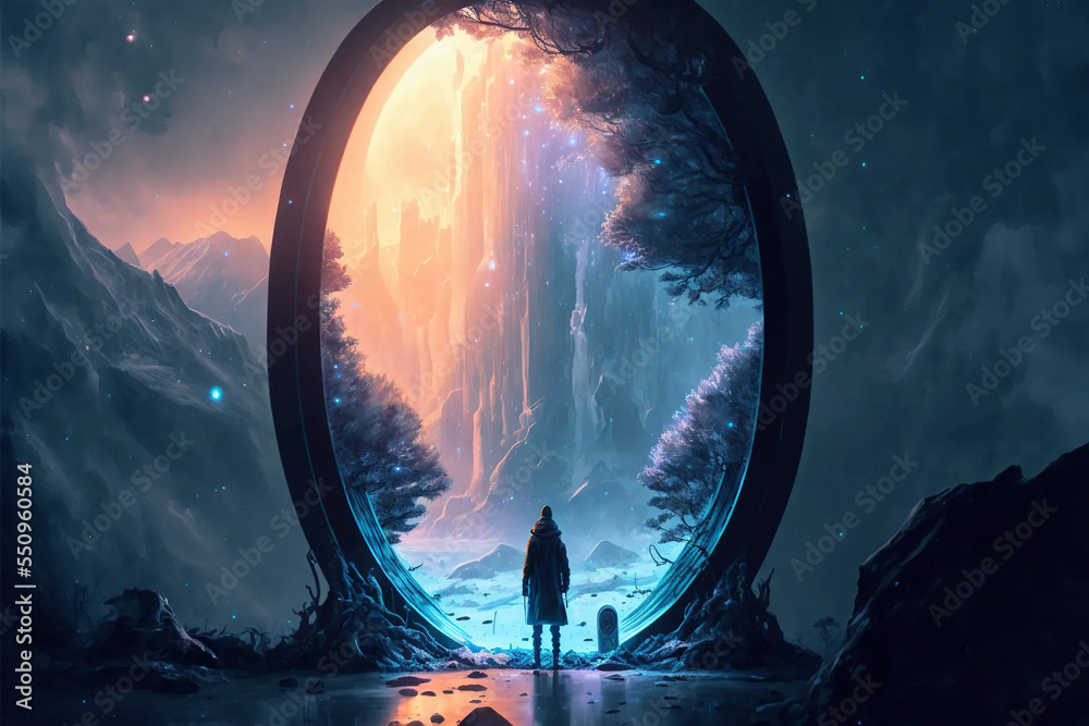 Portal to the colorful future. Time travel portal Stock Illustration ...