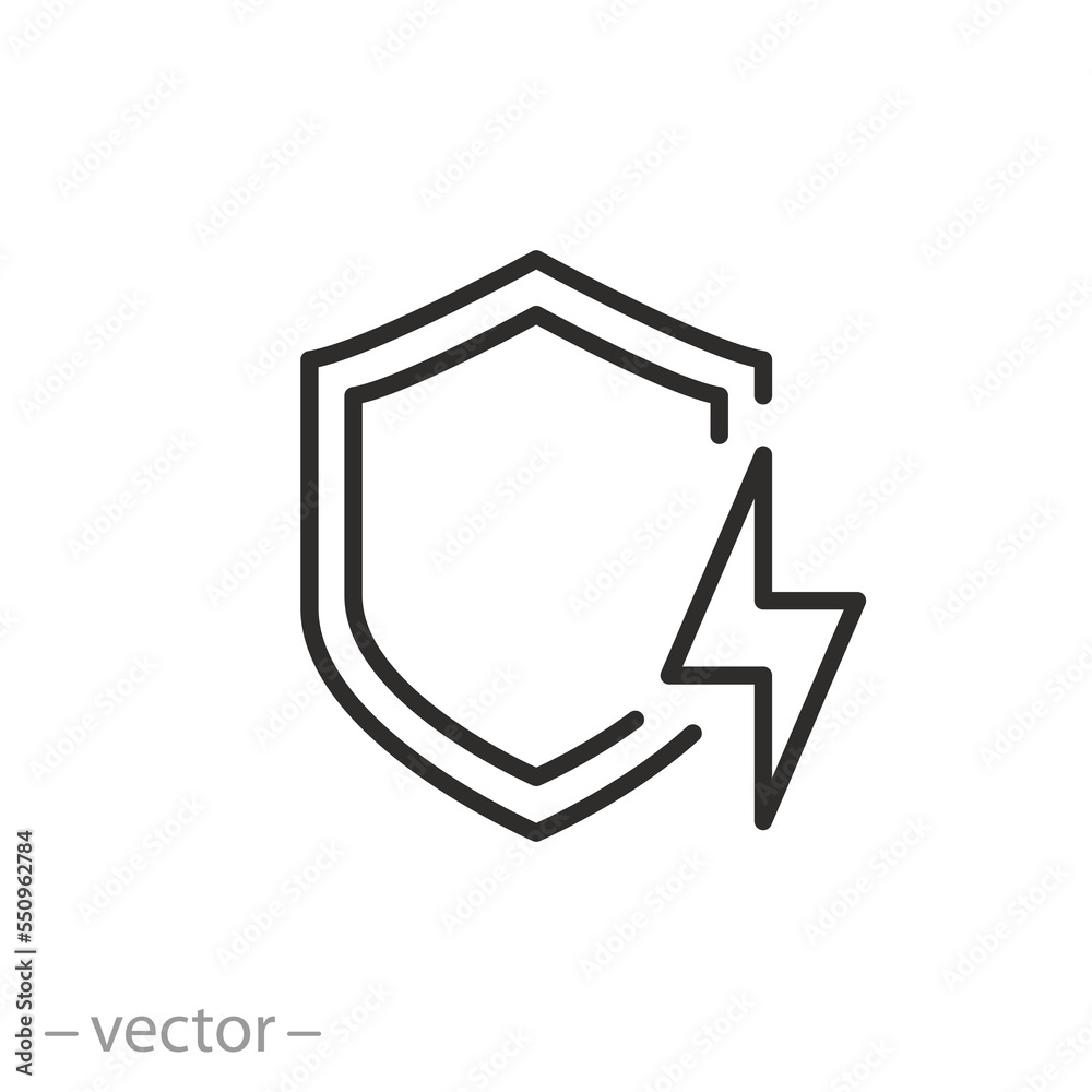 surge protection icon, electricity safety, shield of overload, current ...