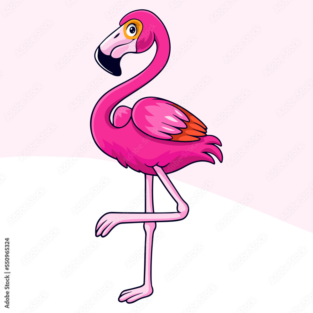 Cartoon cute little Flamingo on white background Stock Vector | Adobe Stock