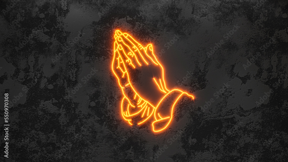 Hand with neon on the wall effect illustration for background.16-9 ...