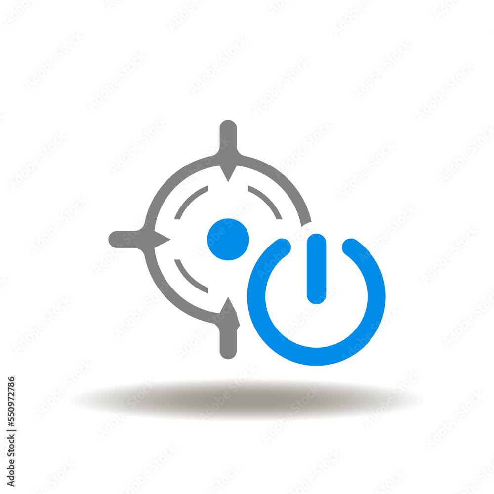 Vector illustration of aim with power button. Icon of startup. Symbol ...