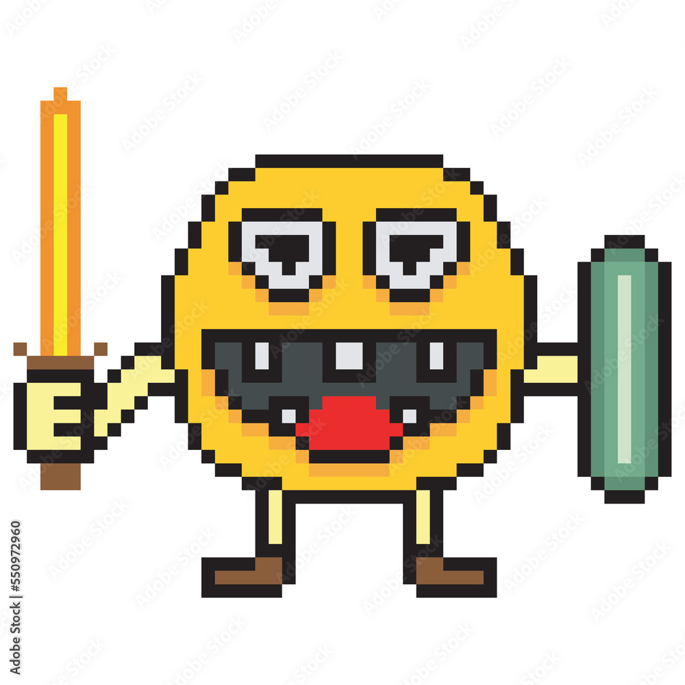 Pixel art face emoticon character. Vector illustration. Stock Vector ...