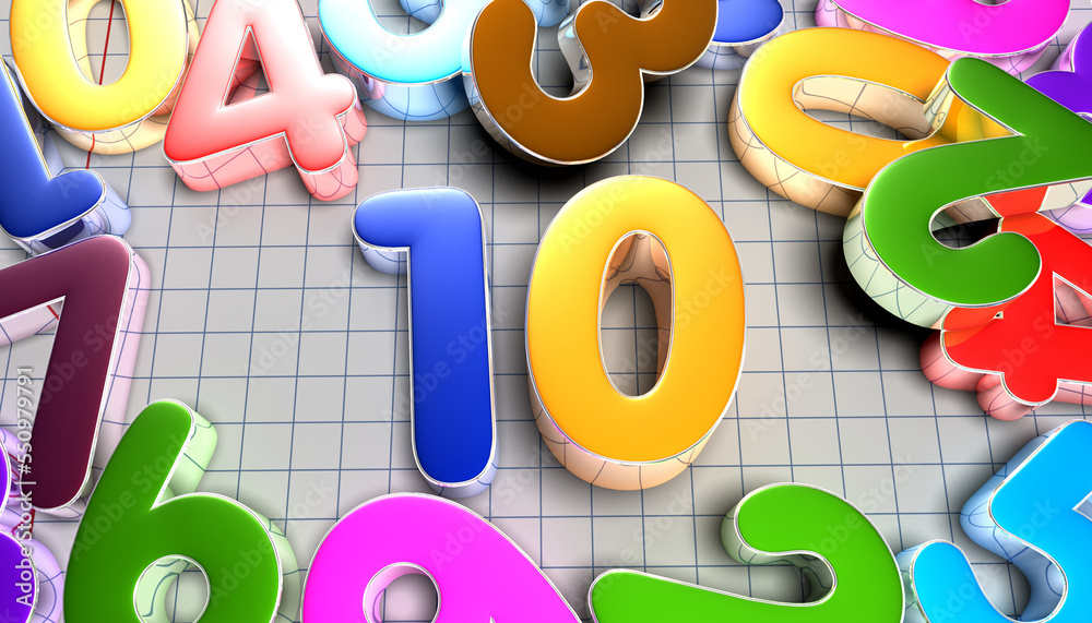 Number 10 surrounded by numbers 3D illustration Placed on lined paper ...