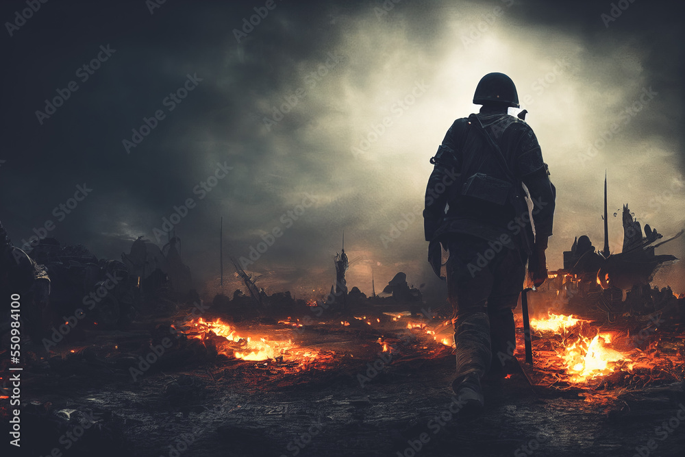 Splendid art of apocalyptic ruined landscape devastated by war ...