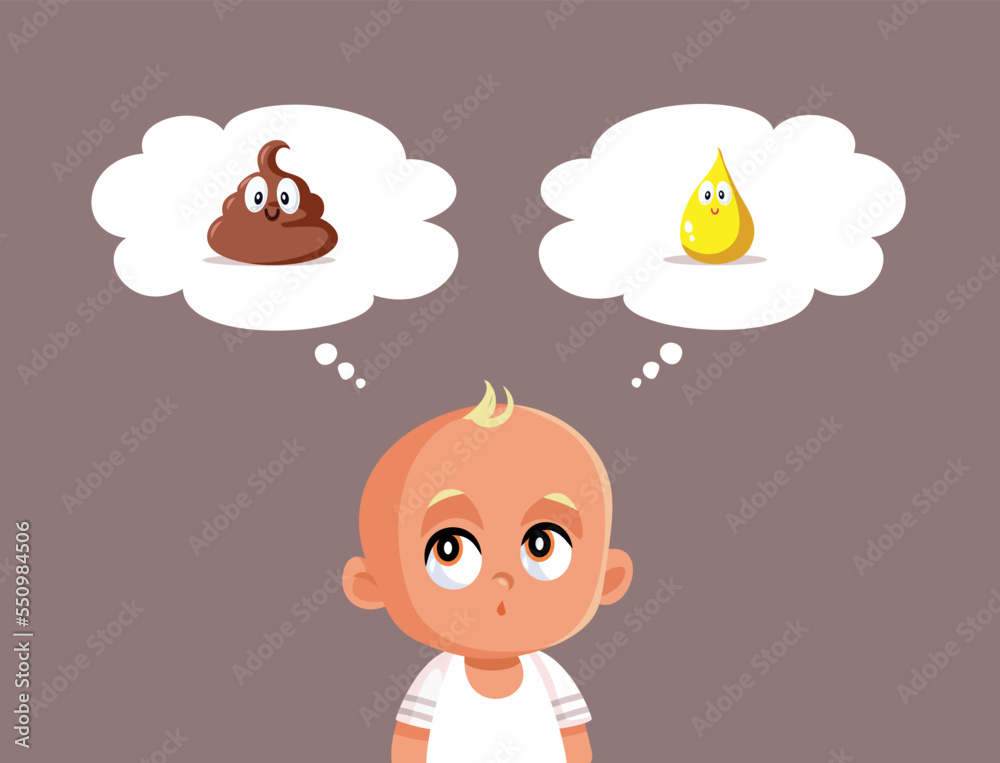 Poster Baby Thinking about Pee and Poop Vector Cartoon Illustration ...