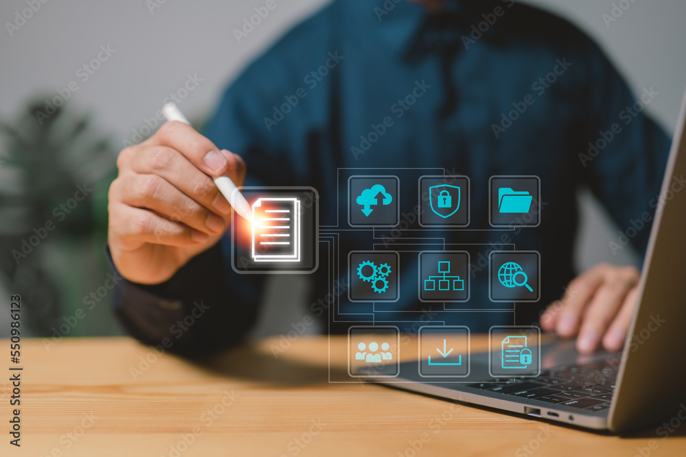 Document management concept, online document database, digital file ...