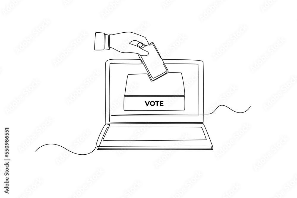 Continuous one line drawing hand putting voting paper in the box on a ...