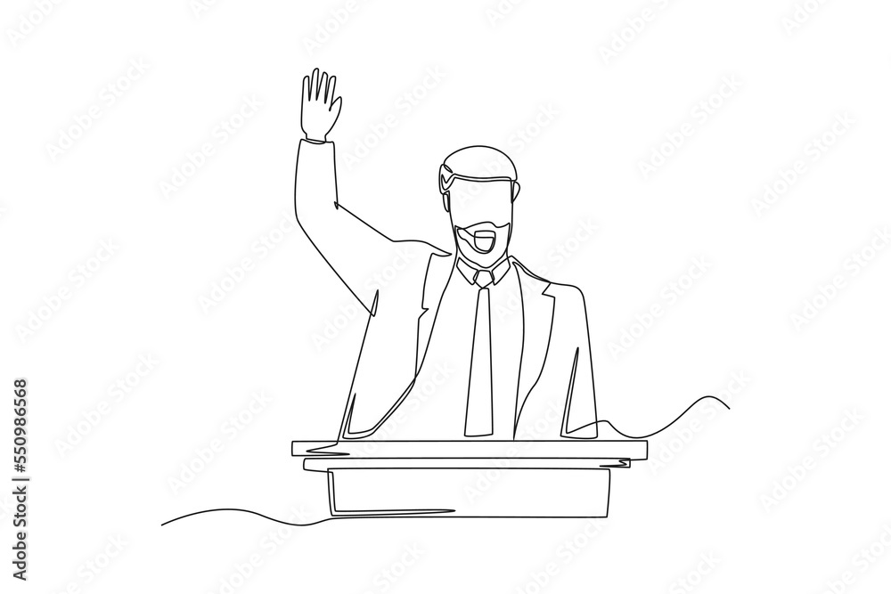 Continuous one line drawing politician delivering speech during ...