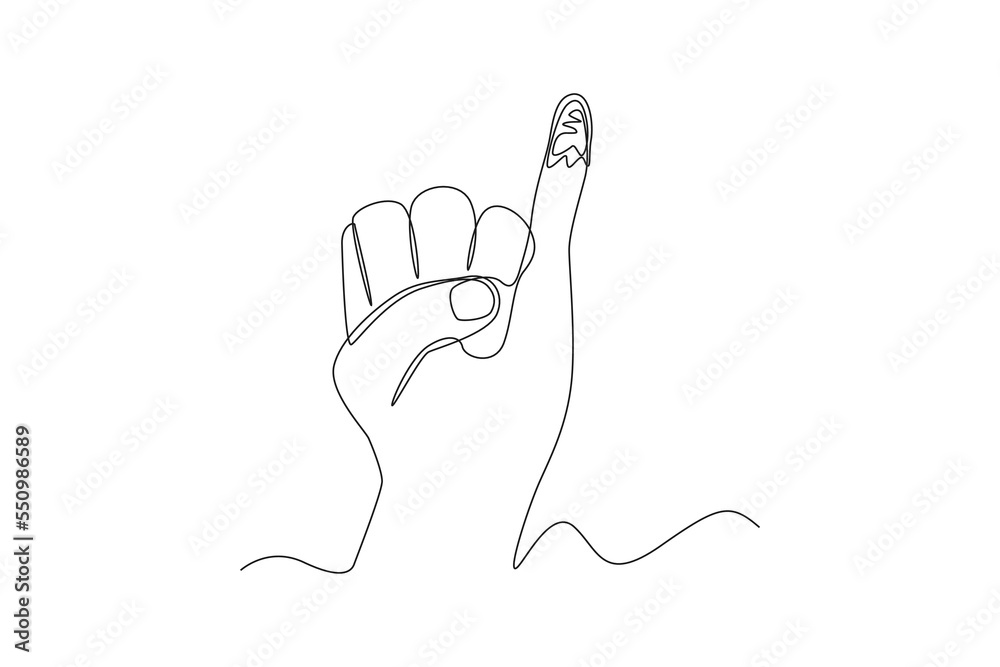 Continuous one line drawing ink mark on the little finger has voted for ...