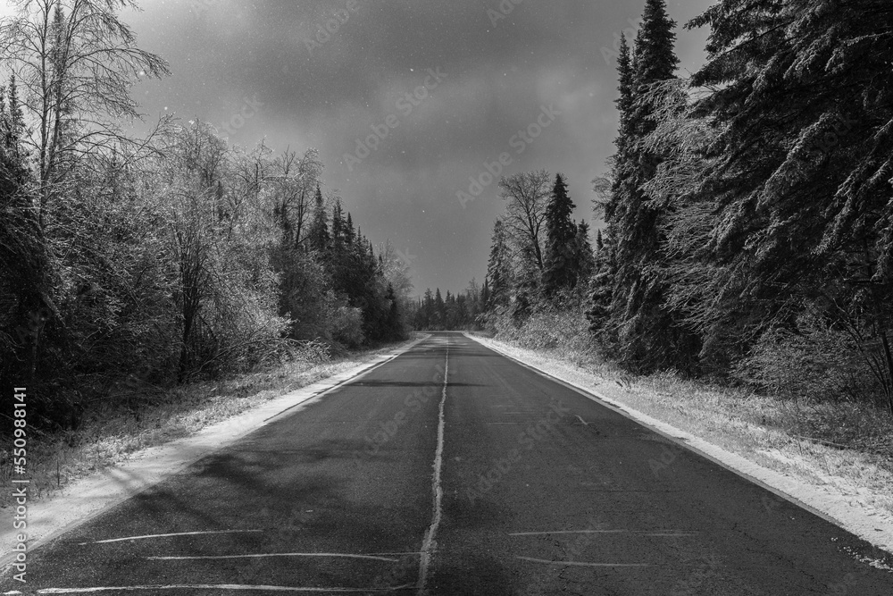 Gun Flint Trail MN wilderness road winter lost clouds snow water frozen ...