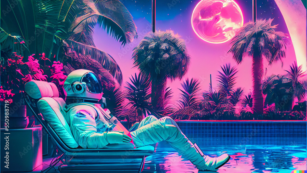 Lofi Retrowave Tropical Art Collection Stock Illustration | Adobe Stock