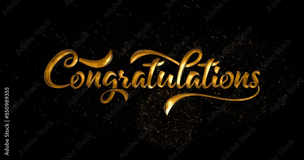 Congratulations. Animation in golden color with particles on the black ...