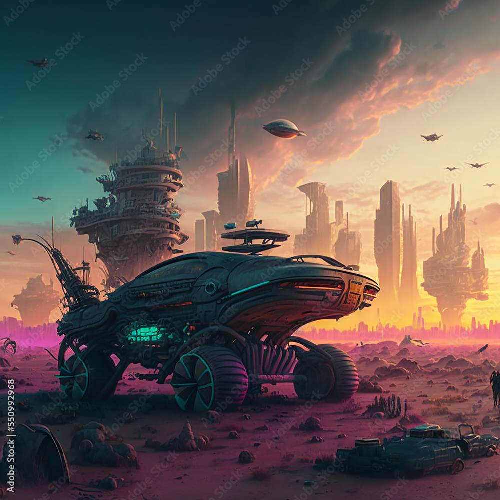Ai generated futuristic city on an alien planet. Created using ai ...