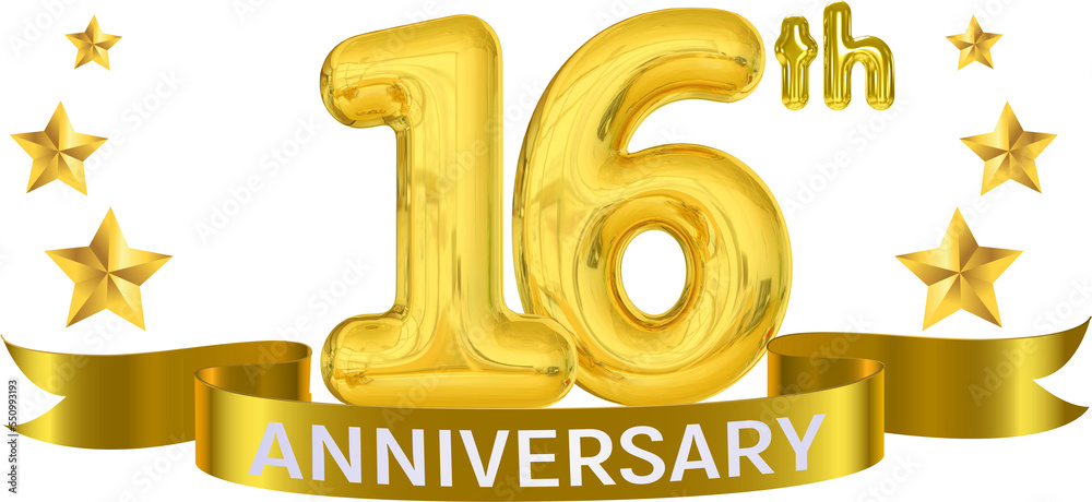 16th year anniversary gold balloon Stock Photo | Adobe Stock