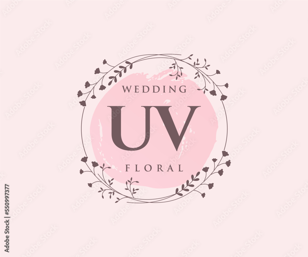 UV Initials letter Wedding monogram logos template, hand drawn modern ...