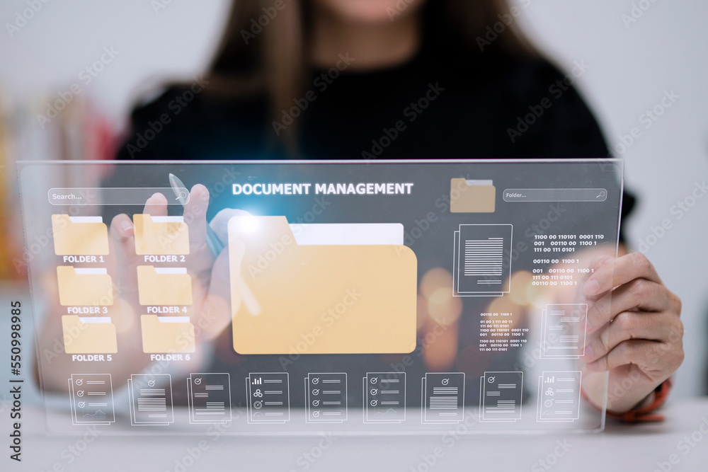 Document management concept. Virtual screen icons Document Management ...