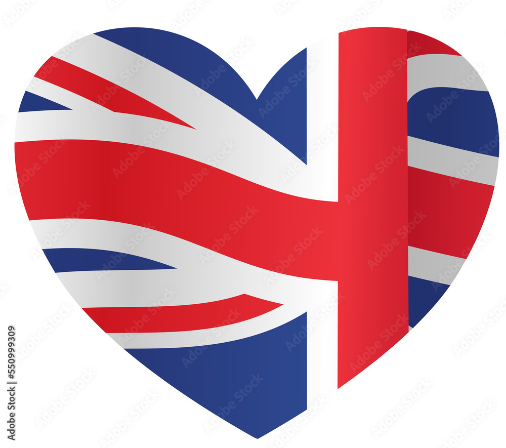 UK flag in heart shape isolated on png or transparent background ...