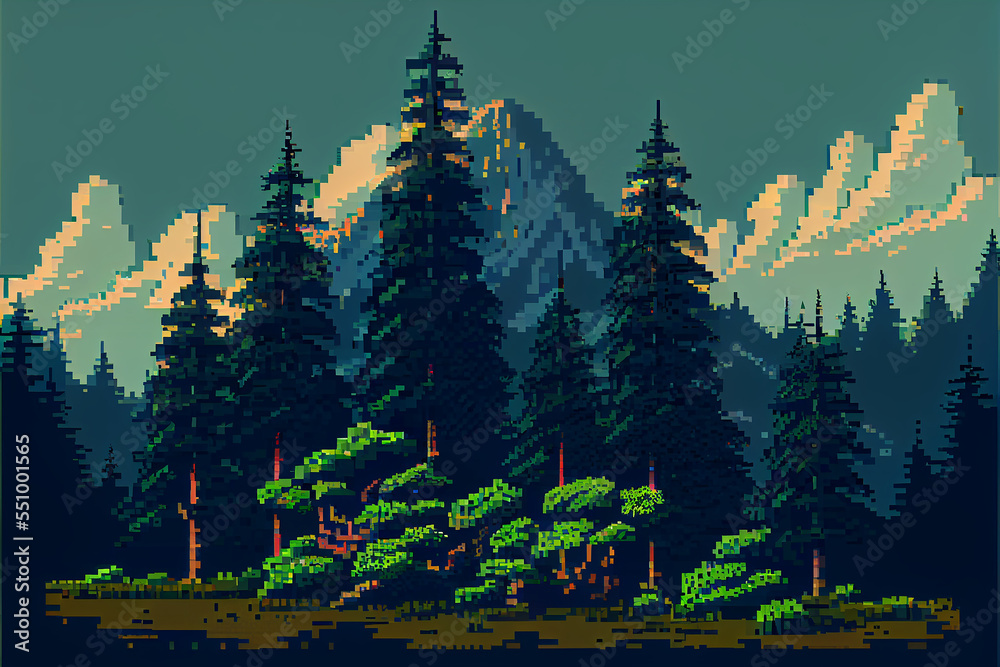 8 bit pixel art forest scene Stock Illustration | Adobe Stock