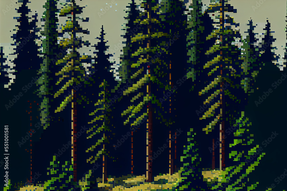 8 bit pixel art forest scene Stock Illustration | Adobe Stock