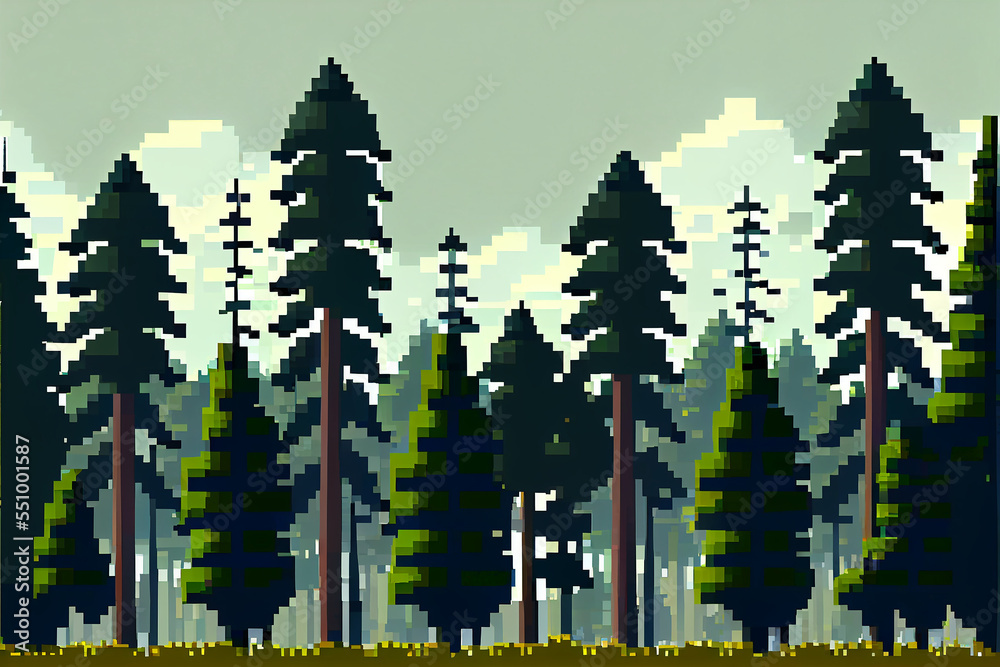 8 bit pixel art forest scene Stock Illustration | Adobe Stock