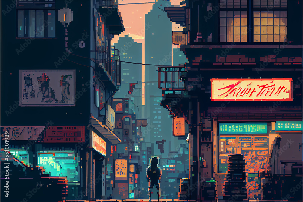 Cyberpunk City 8 Bit Twitch Overlay Animated / Pixel Art / Lofi Chill