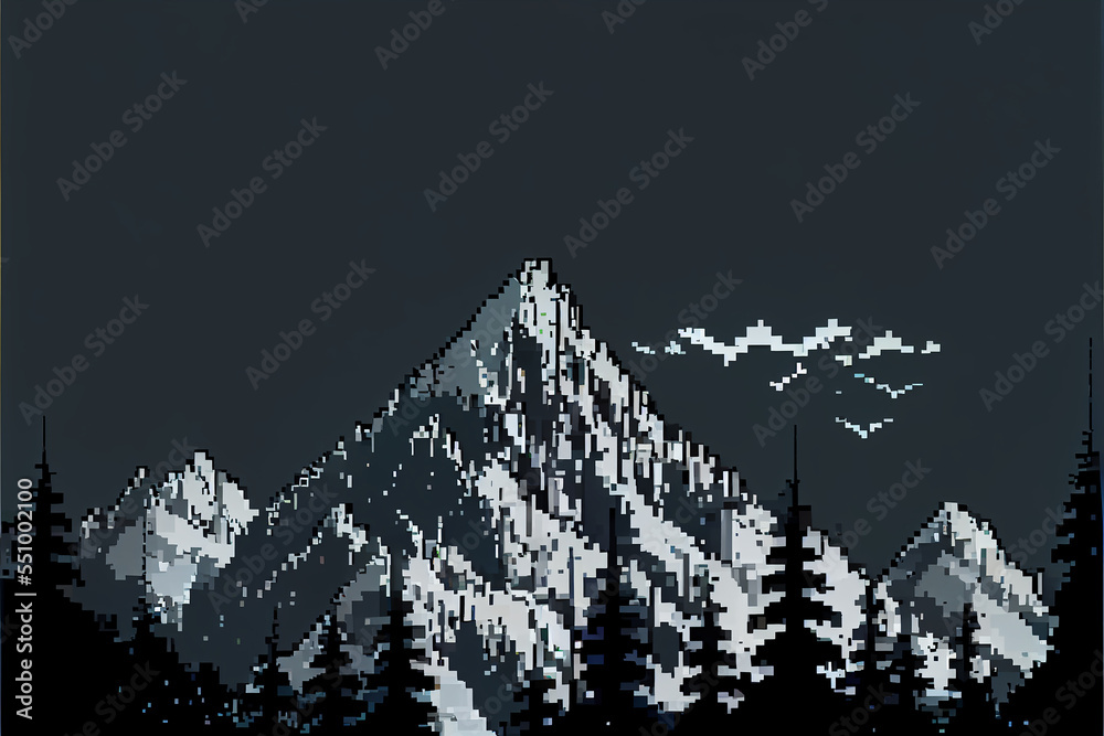Pixel art 8 bit mountains Stock Illustration | Adobe Stock