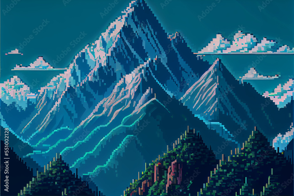 Pixel art 8 bit mountains Stock Illustration | Adobe Stock