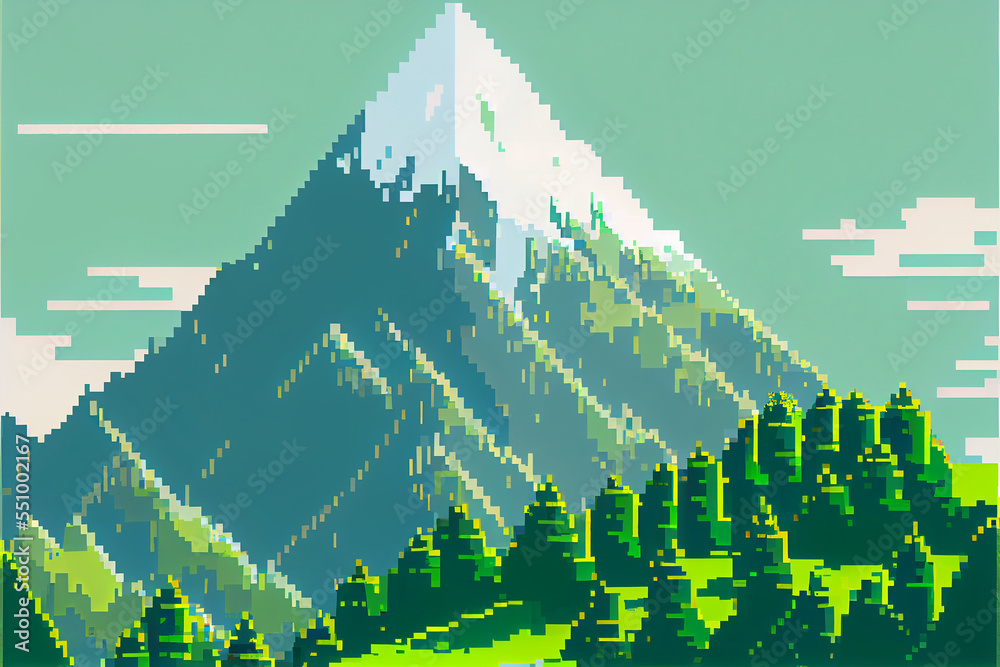 Pixel art 8 bit mountains Stock Illustration | Adobe Stock